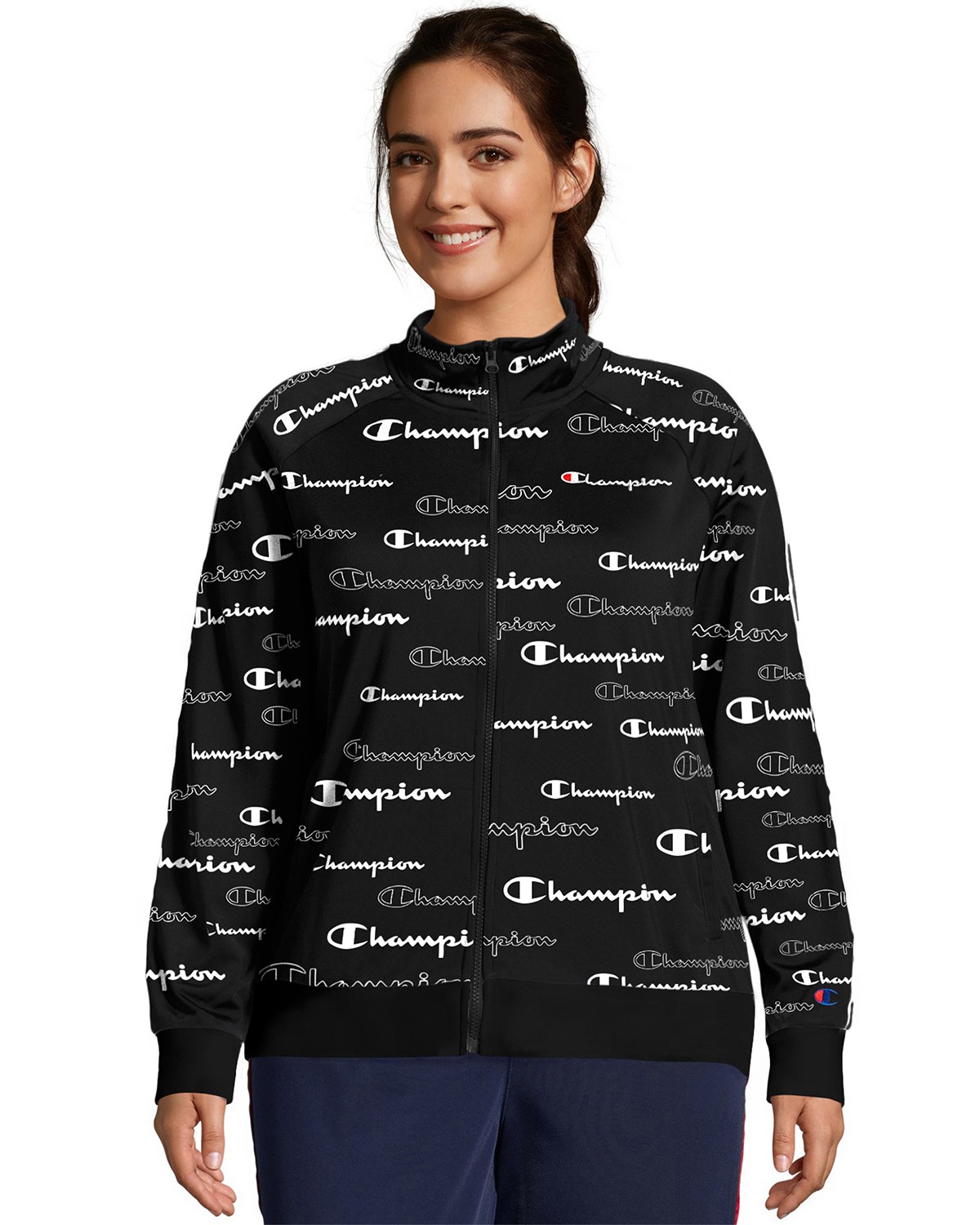 Champion QJ352P 549707 Plus Track Jacket, All Over Logo - Free Shipping ...