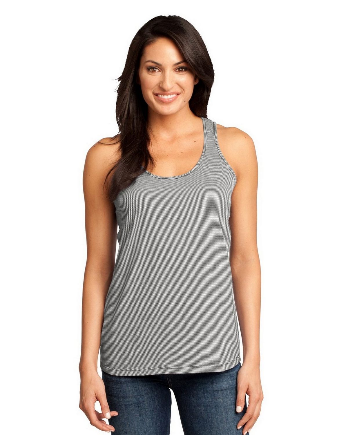 District DM421 Women's Mini Stripe Gathered Racer Back Tank