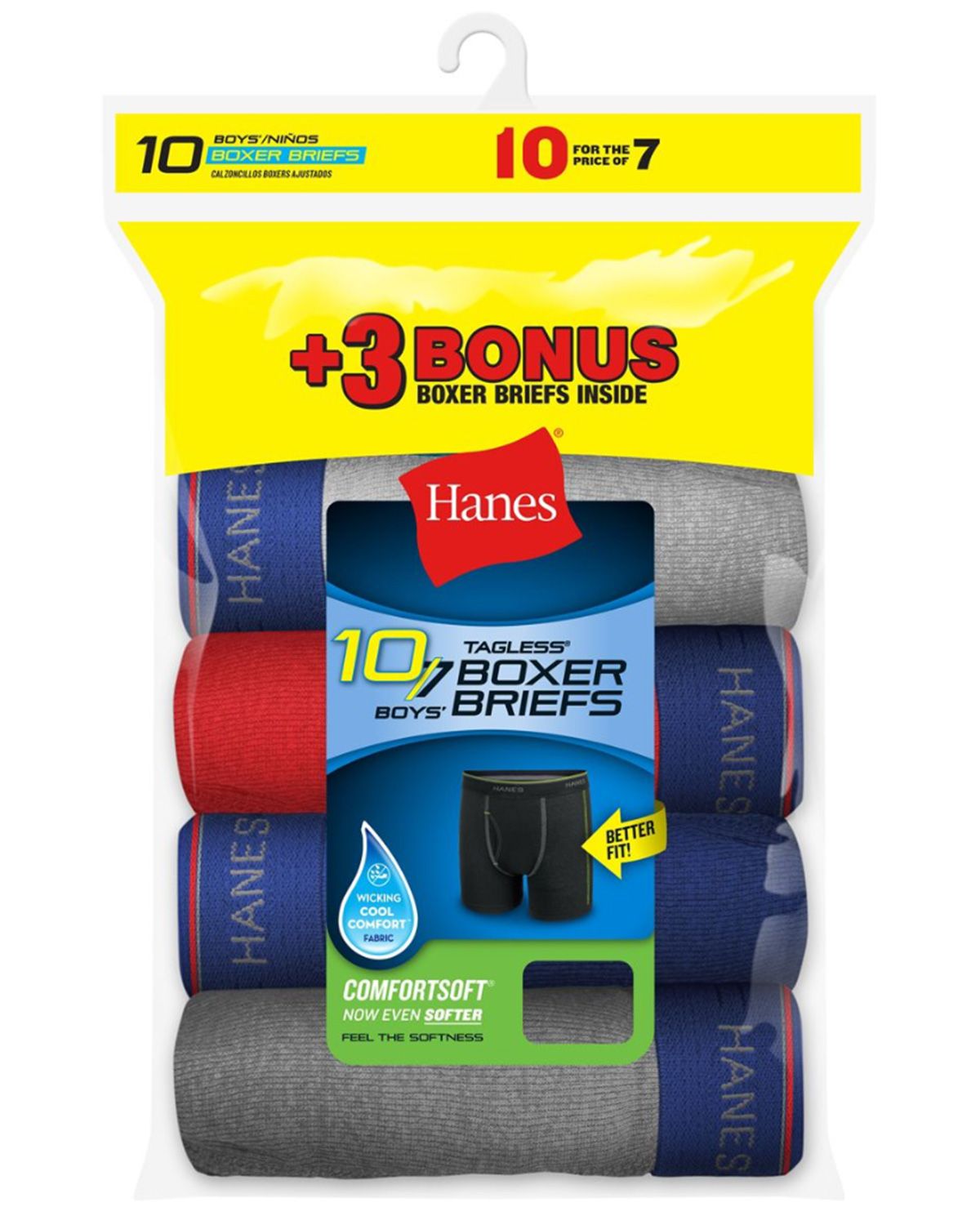 Hanes B74SB0 Boys Boxer Brief Bonus Pack P7+3