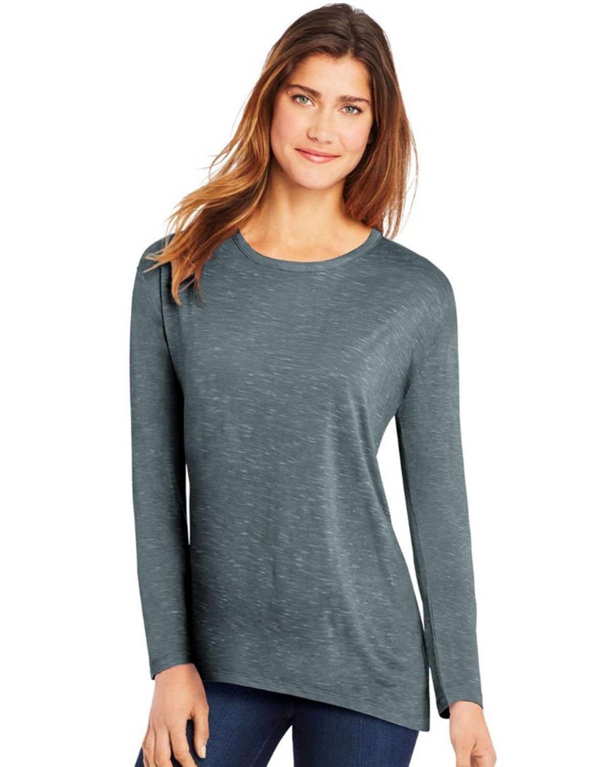 Hanes O9349 | Hanes O9349 Women's Long Sleeve Center Back Lace Top