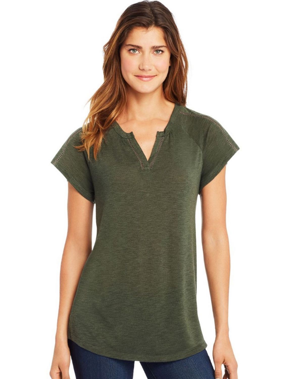 Hanes O9355 | Hanes O9355 Women's Peasant Henley Top