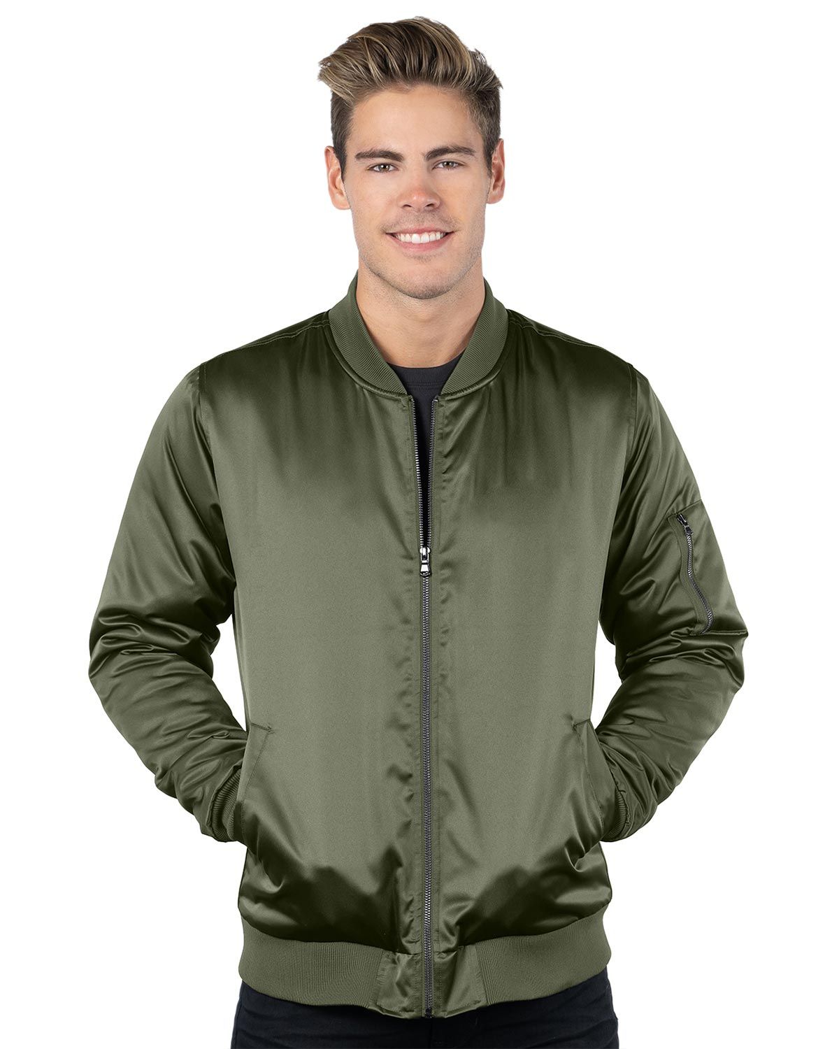 Tri-Mountain J8870 Men’s Matte Satin Bomber Jacket