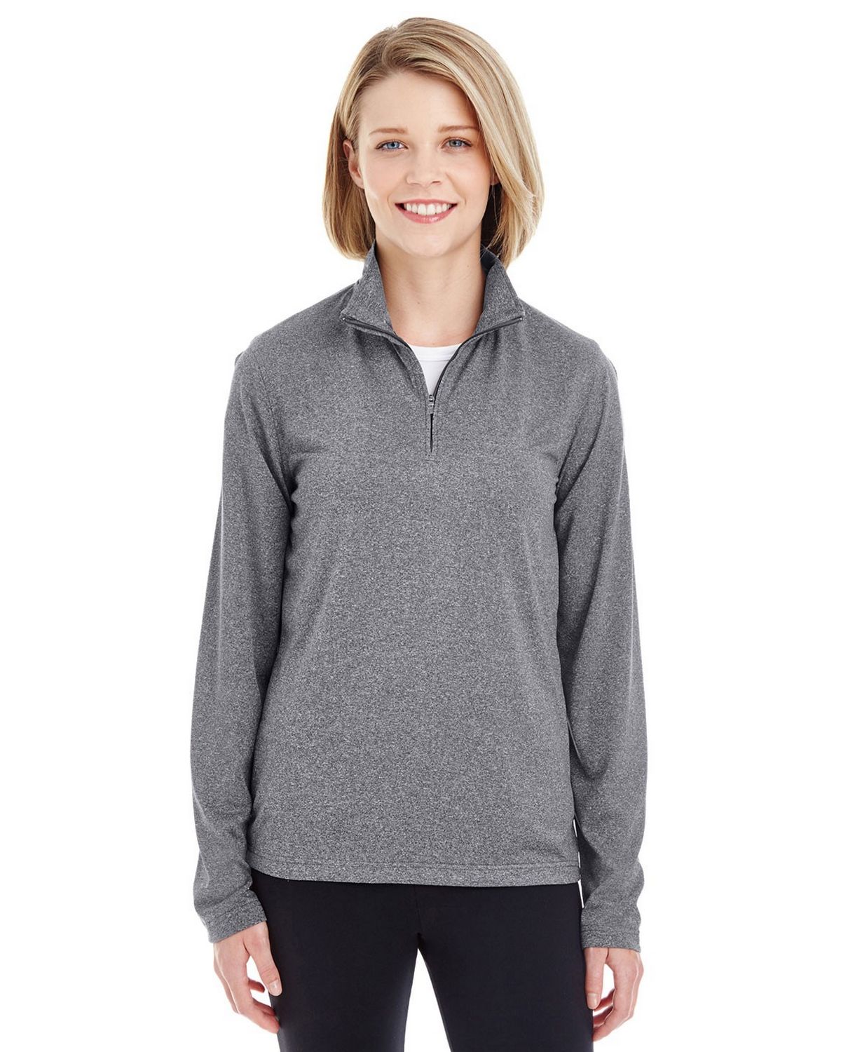 Ultraclub 8618W Ladies Cool & Dry Heathered Performance Quarter-Zip